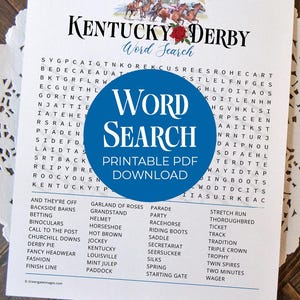 Kentucky Derby Word Search - PRINTABLE Downloadable Activity. Fun Word ...