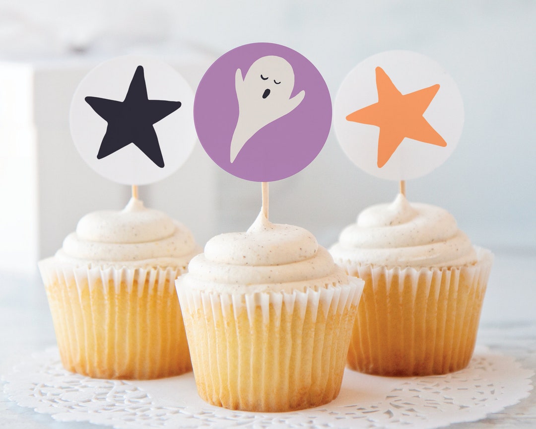 Ghosts and Stars 2" Circle Halloween Cupcake Toppers - PRINTABLE ...