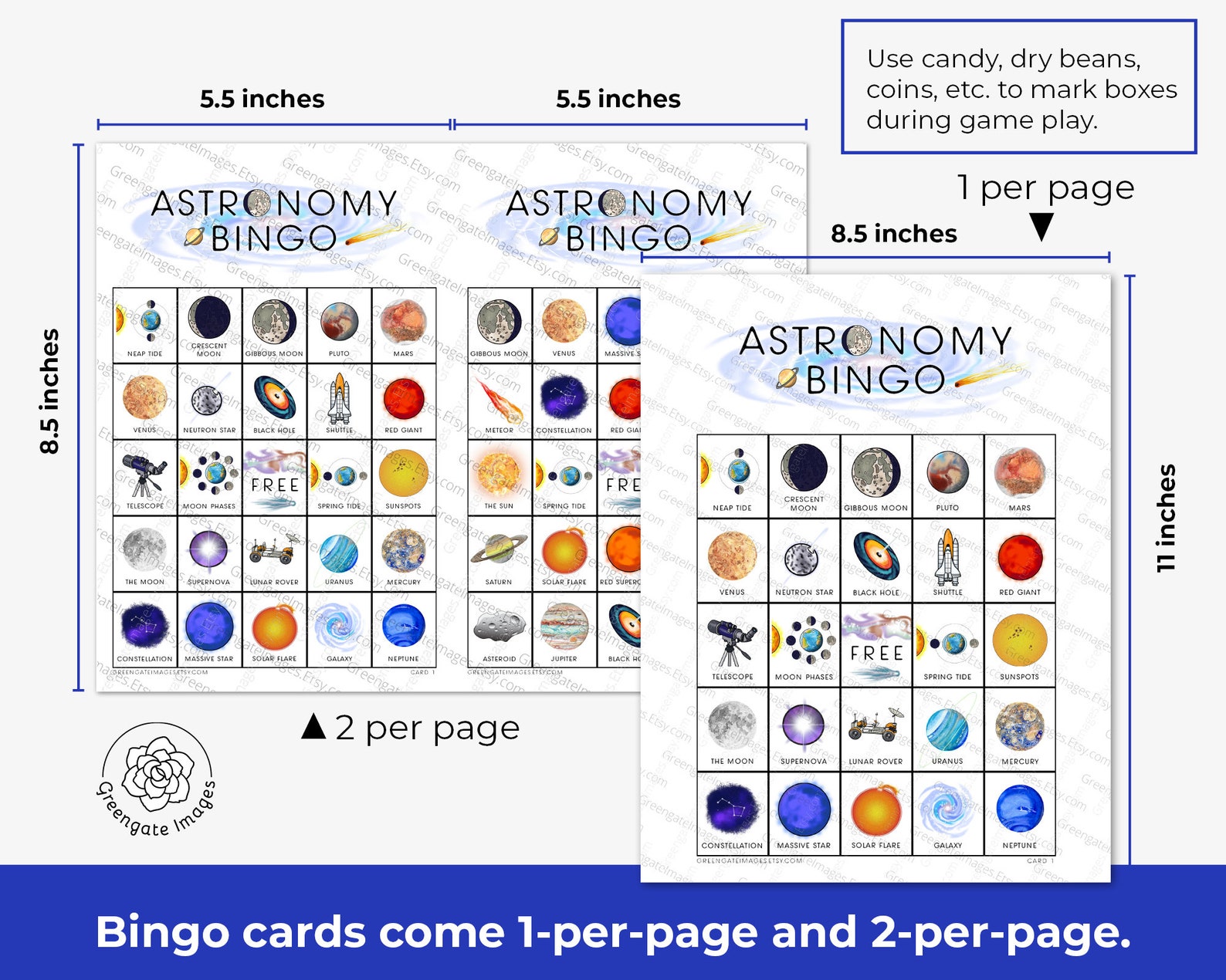 Astronomy Bingo Cards: Printable Bingo Cards, 50 Cards, Kids Game ...