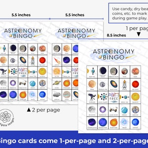 Astronomy Bingo Cards: Printable Bingo Cards, 50 Cards, Kids Game ...