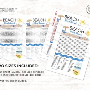 Beach Word Search - PRINTABLE Downloadable Activity. Fun Word Find ...