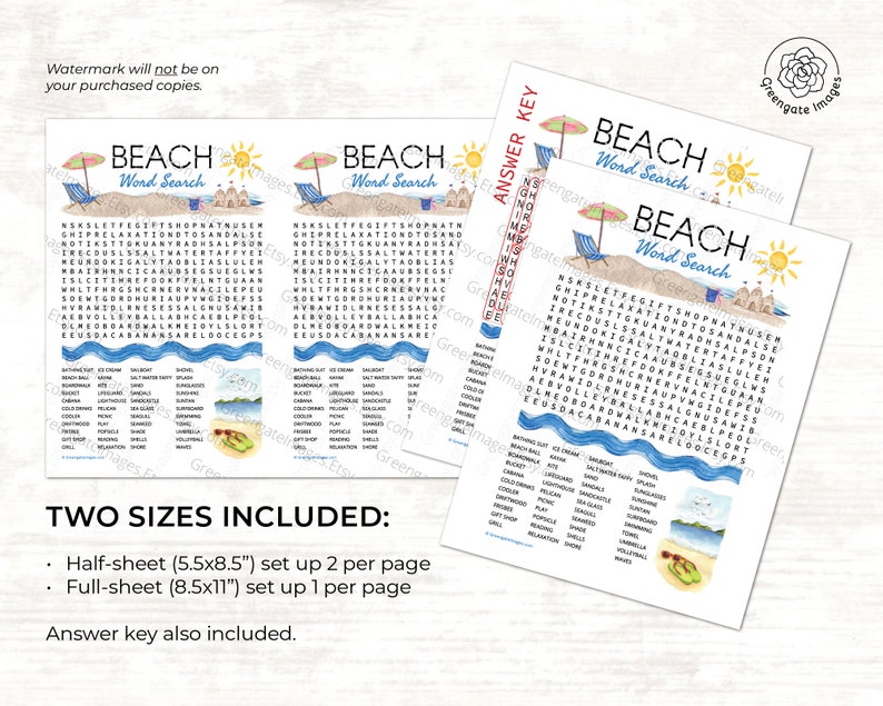 Beach Word Search - PRINTABLE Downloadable Activity. Fun Word Find ...