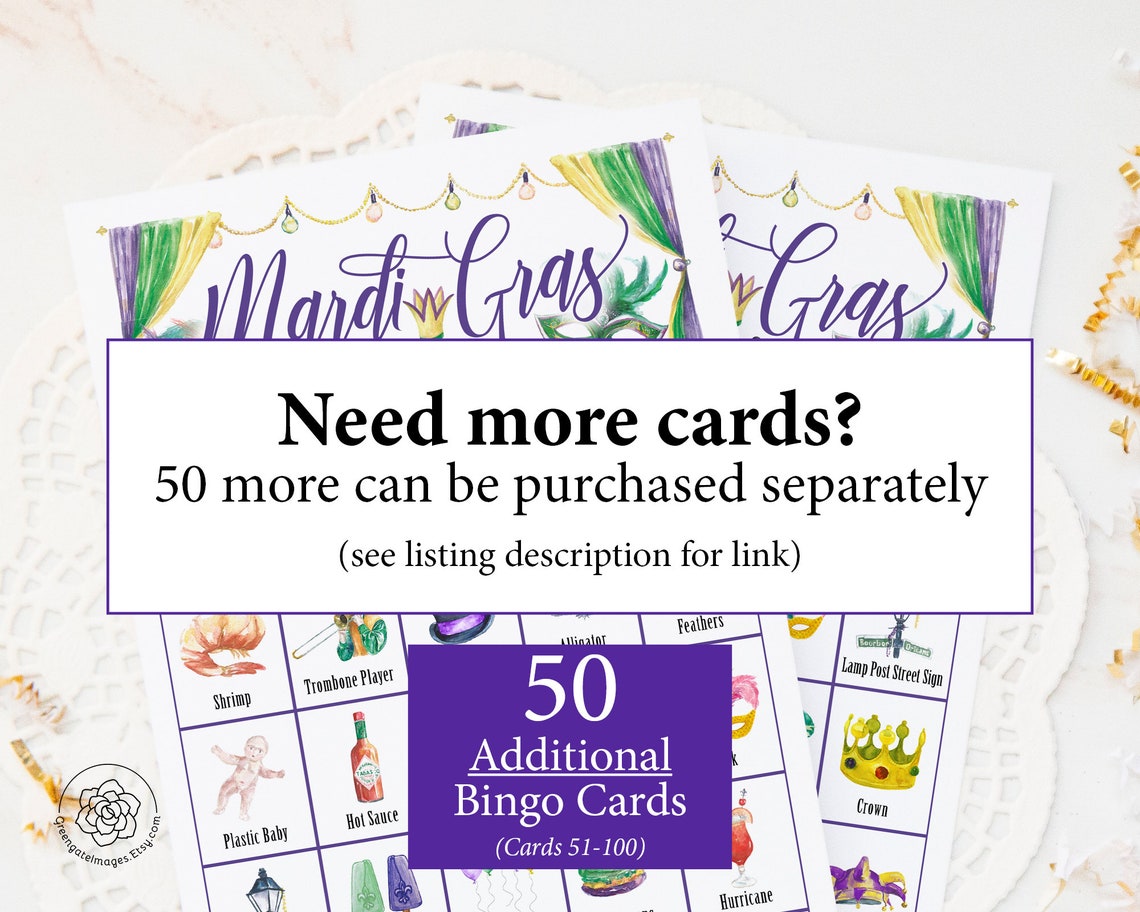 Mardi Gras Bingo Cards: 50 Printable Bingo Cards Senior | Etsy