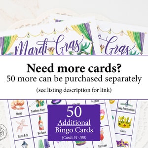 Mardi Gras Bingo Cards: 50 Printable Bingo Cards, Senior Citizen ...