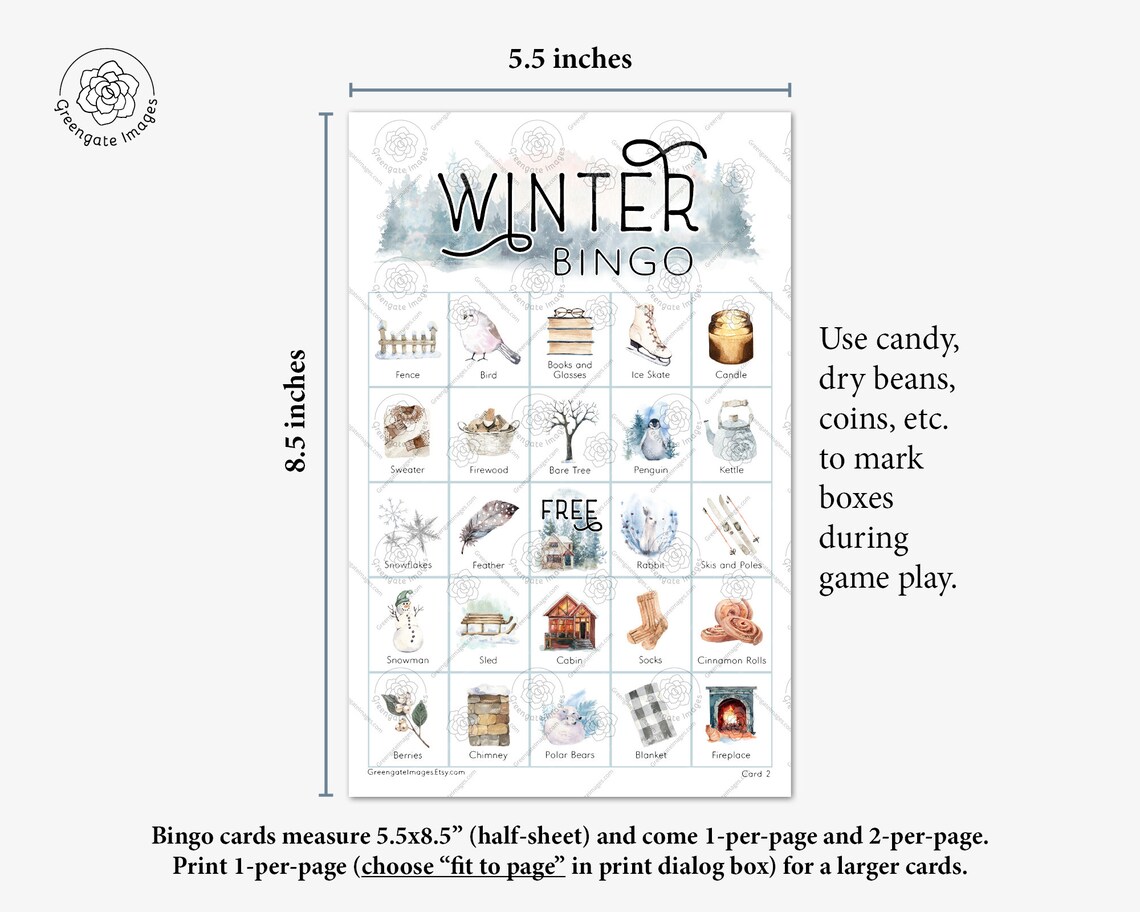 Winter II Bingo Cards: Printable Bingo 50 Cards Senior - Etsy