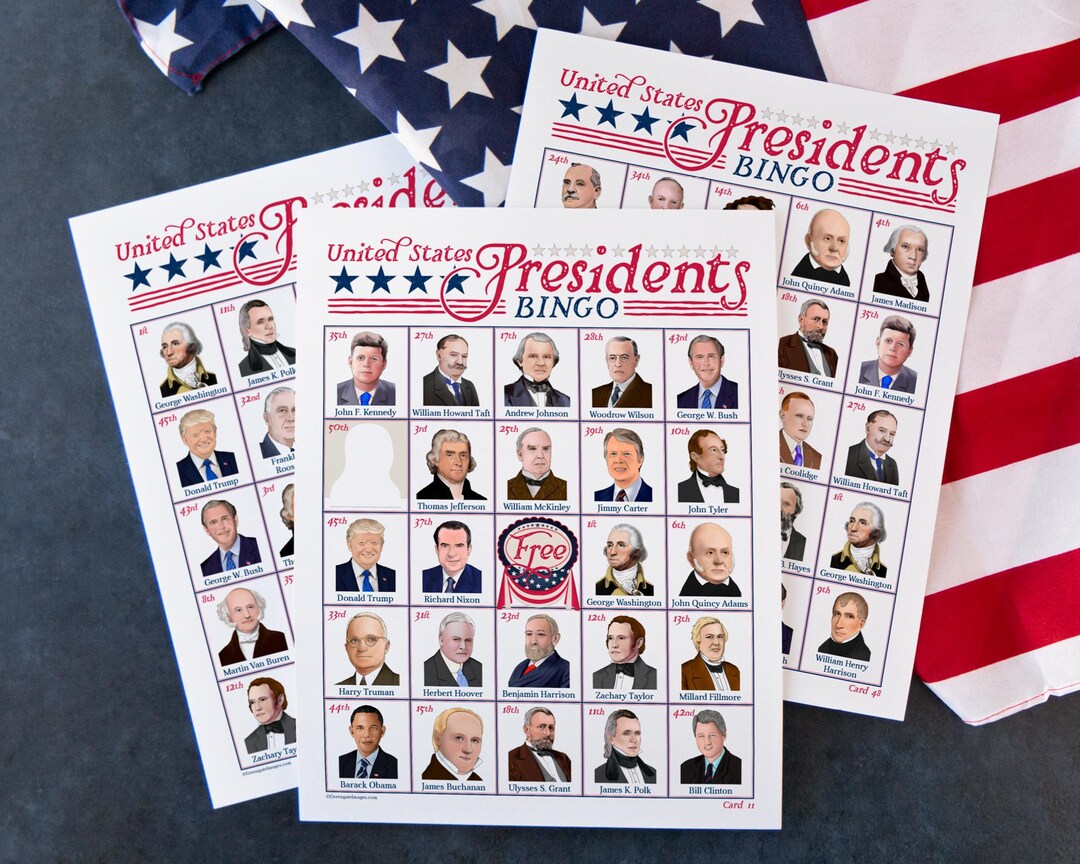 US Presidents Bingo - 50 PRINTABLE Unique Cards. Instant Digital ...