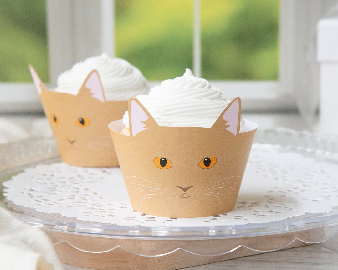 Tan Cat Cupcake Wrappers - PRINTABLE Cupcake Wrappers Pdf, Cute Dessert ...