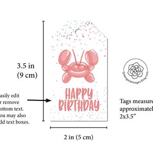 Balloon Animal Birthday Gift Tags Printable Gift Tag, Editable Corjl ...