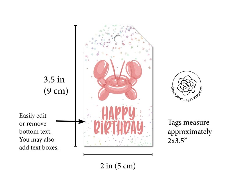 Balloon Animal Birthday Gift Tags - Printable Gift Tag, Editable Corjl ...