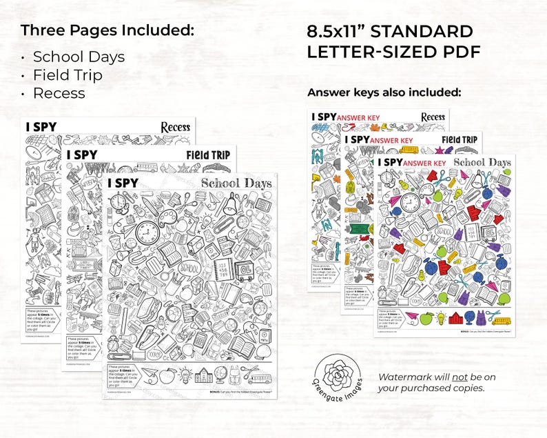 School I Spy Bundle - PRINTABLE - Answer Key Included! 3 Themed 8.5x11 ...