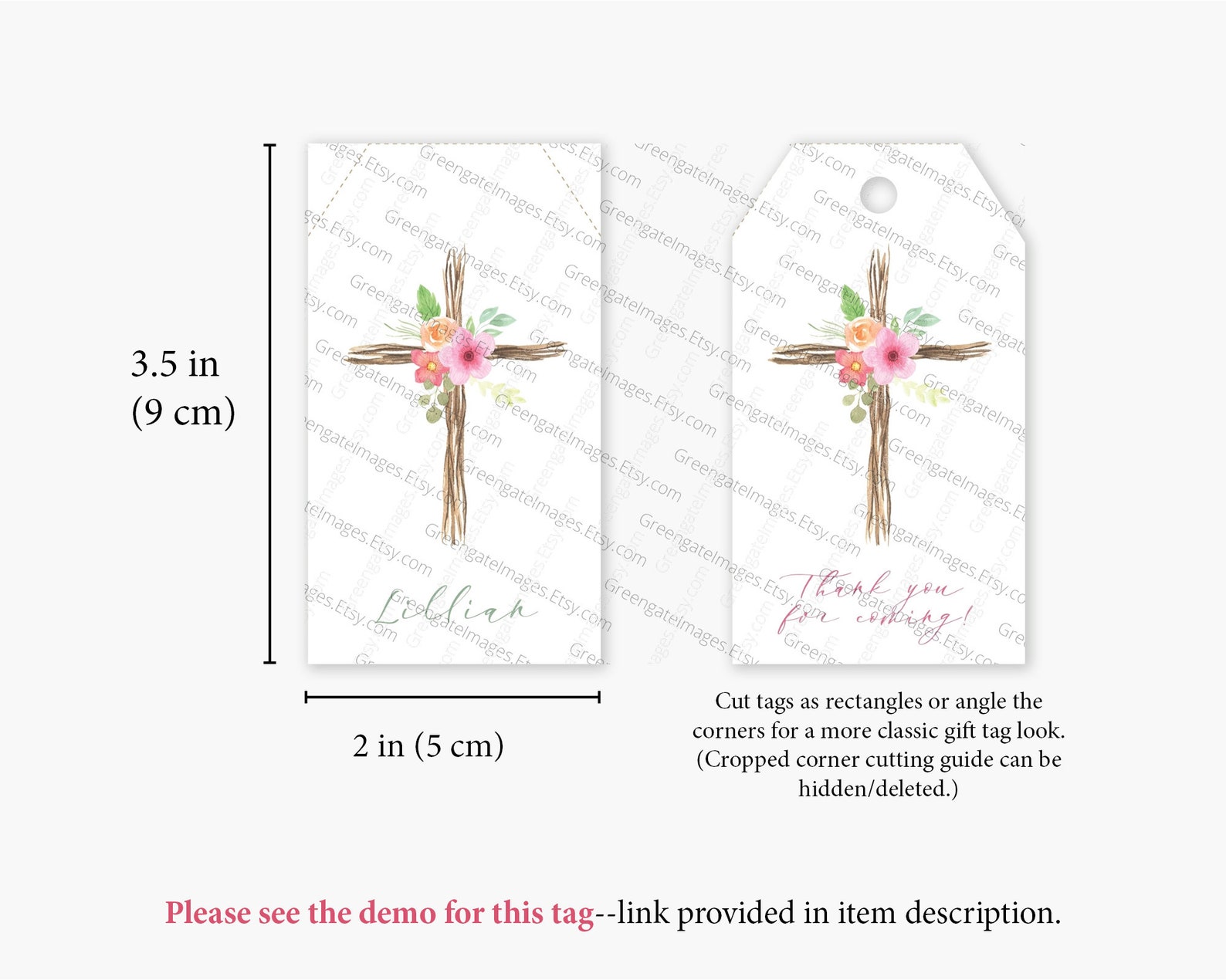 Cross Gift Tags - Printable Gift Tags, Cross Flowers, Editable Corjl ...