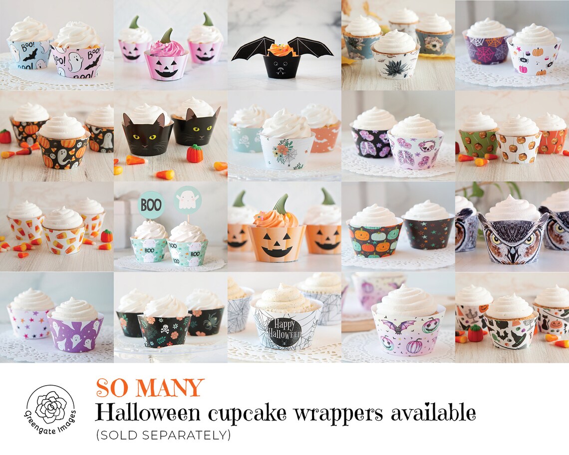 Halloween Cupcake Wrappers Printable Cupcake Wraps Peach - Etsy