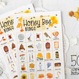 Honey Bee Bingo 50 PRINTABLE Unique Cards, Game Idea, Beekeeping Apiary ...