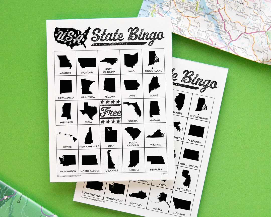 US State Bingo Set - Printable Bingo Game, 50 Cards, Senior Citizen ...