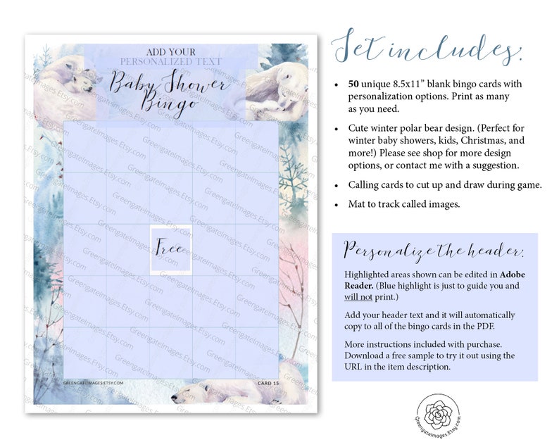 FILLABLE Winter Bingo Template: 50 Cards Printable Pdf - Etsy