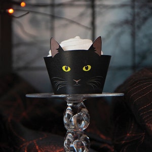 Black Cat Cupcake Wrappers - PRINTABLE Halloween Cupcake Wrappers, Cute ...