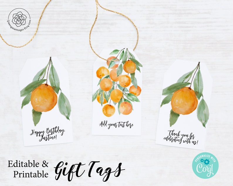 Orange Gift Tags Watercolor Oranges Leaves Corjl Editable | Etsy