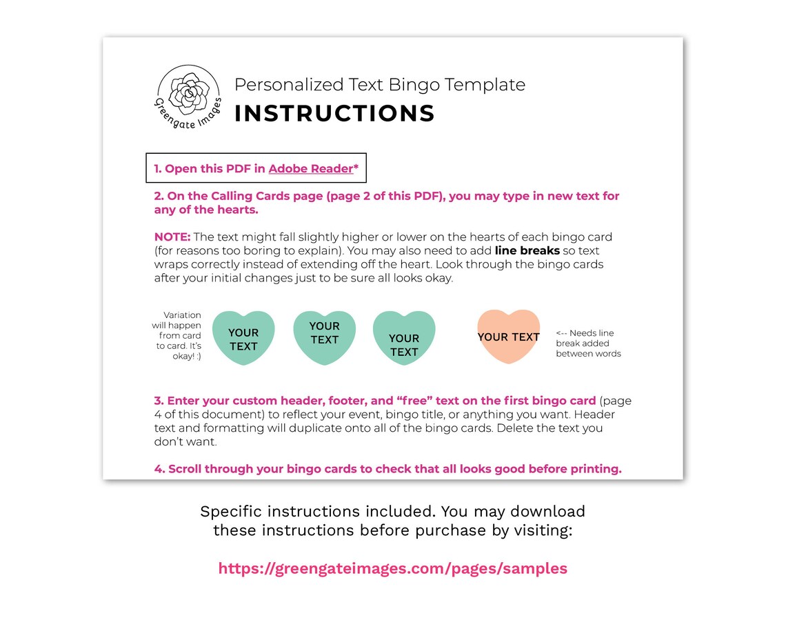 Conversation Heart Bingo Template: 50 Cards Printable Pdf | Etsy