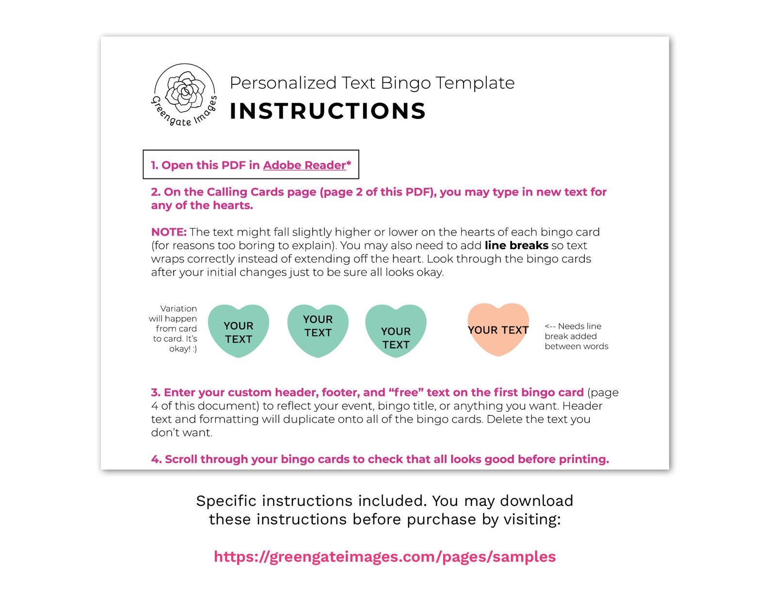 Conversation Heart Bingo Template: 50 Cards Printable Pdf, Editable ...