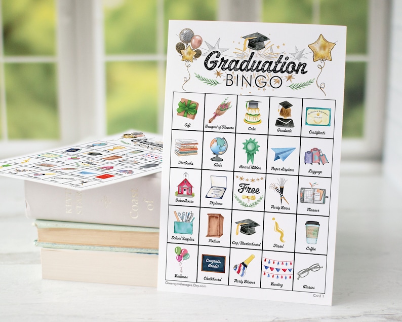 Graduation Bingo Cards - 50 PRINTABLE Unique Cards. Instant Digital ...