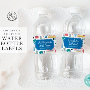 School Water Bottle Label - PRINTABLE, Corjl Editable, Back to School ...