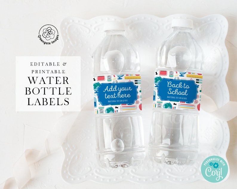 School Water Bottle Label PRINTABLE Corjl Editable Back to - Etsy