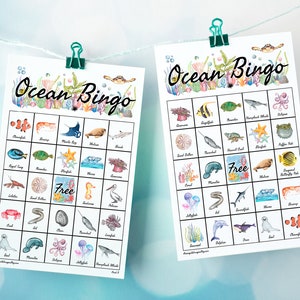 Ocean Bingo Cards: Printable Bingo Cards, 50 Cards, Kids Game Activity ...