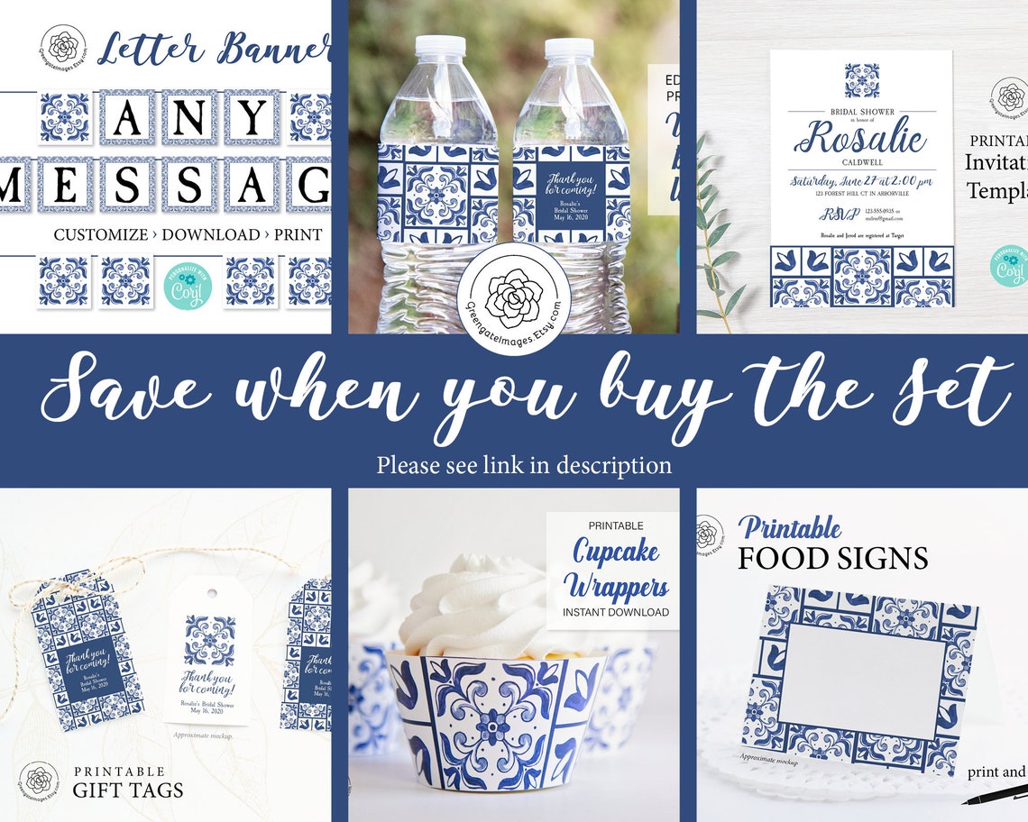 Talavera Style Letter Banner Printable Bunting Blue White - Etsy