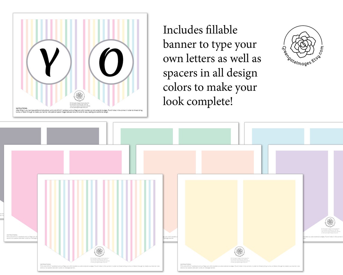 Printable Message Banner Pastel Rainbow Bunting Pink Peach - Etsy