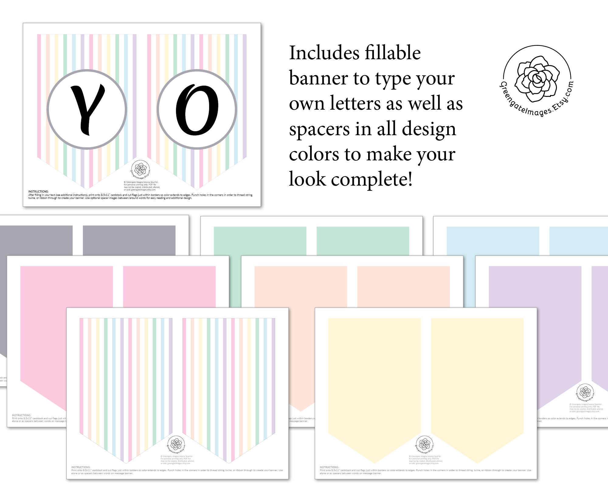 Printable Message Banner - Pastel Rainbow Bunting, Pink Peach Yellow ...