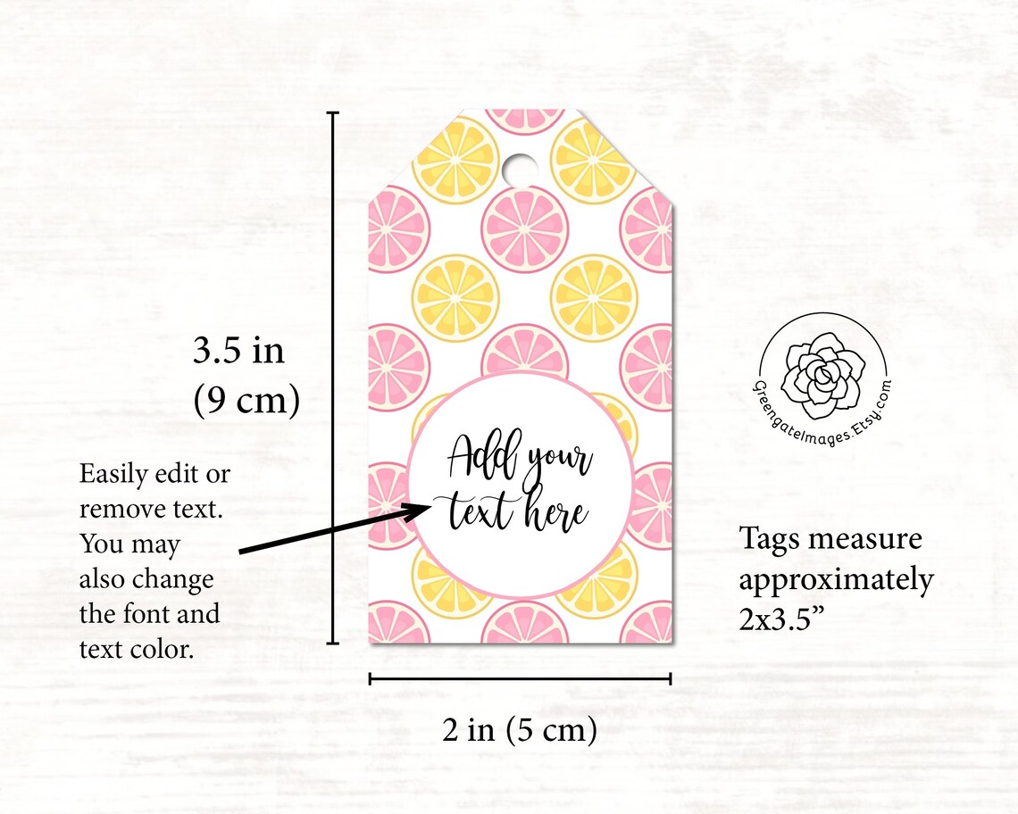 Pink Lemon Gift Tags Printable Favor Tag Editable Text | Etsy