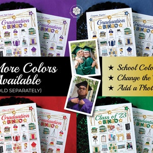 Graduation Bingo - 50 PRINTABLE Unique Cards. Bright Red and Gold Color ...