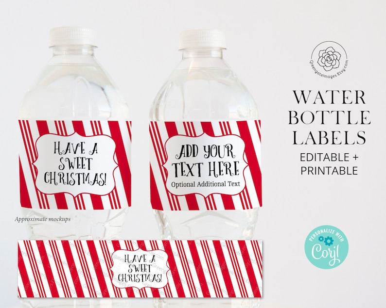 Christmas Water Bottle Label Printable Corjl Editable | Etsy