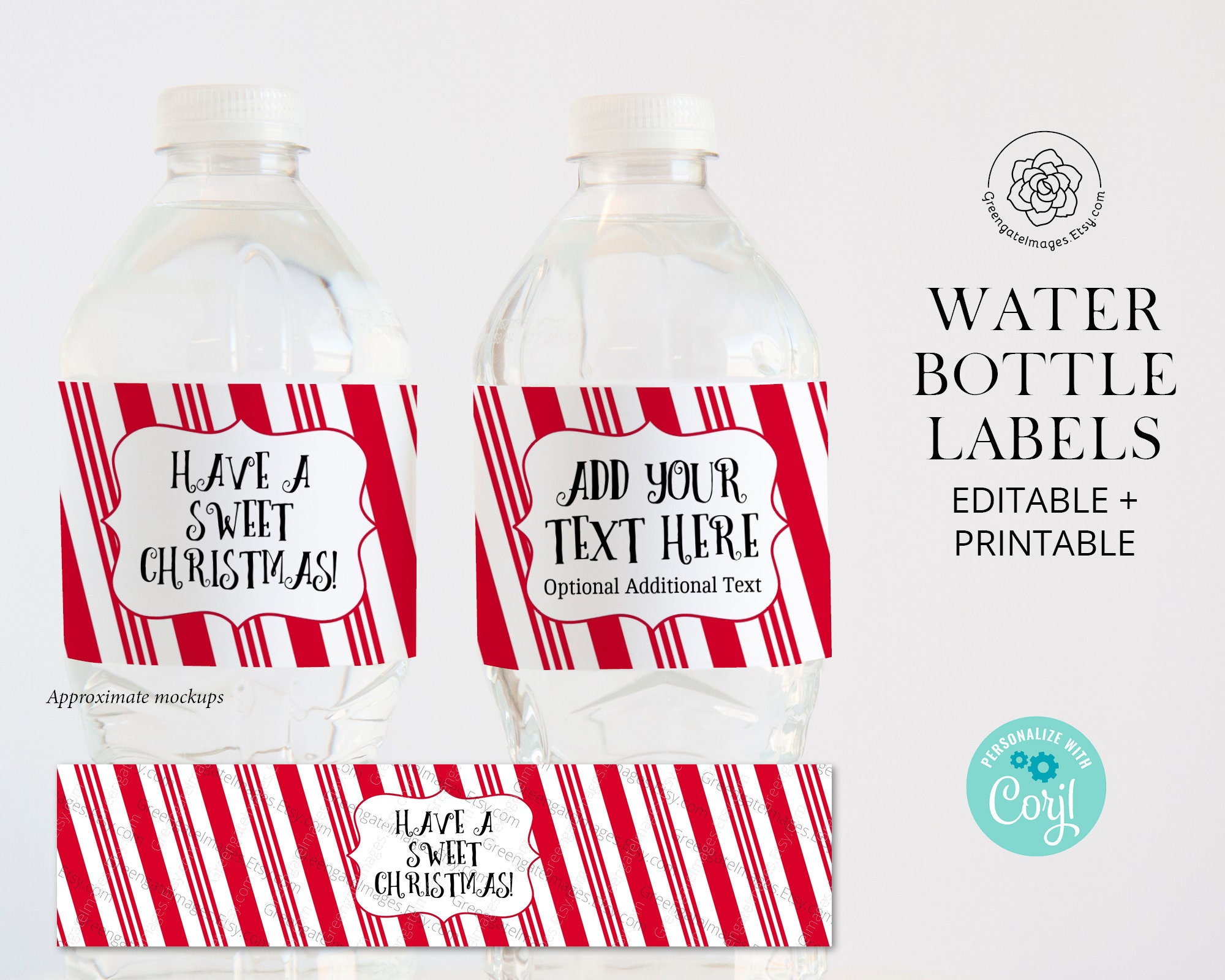 Christmas Water Bottle Label - Printable, Corjl Editable, Beverage Wrap ...