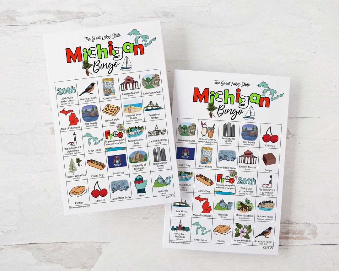 Michigan Bingo Cards - 50 PRINTABLE Unique Cards to Download Instantly ...
