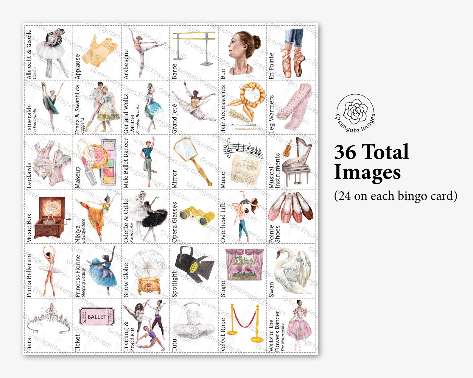 Ballet Bingo - 50 PRINTABLE Unique Cards. Instant Digital Download PDF ...