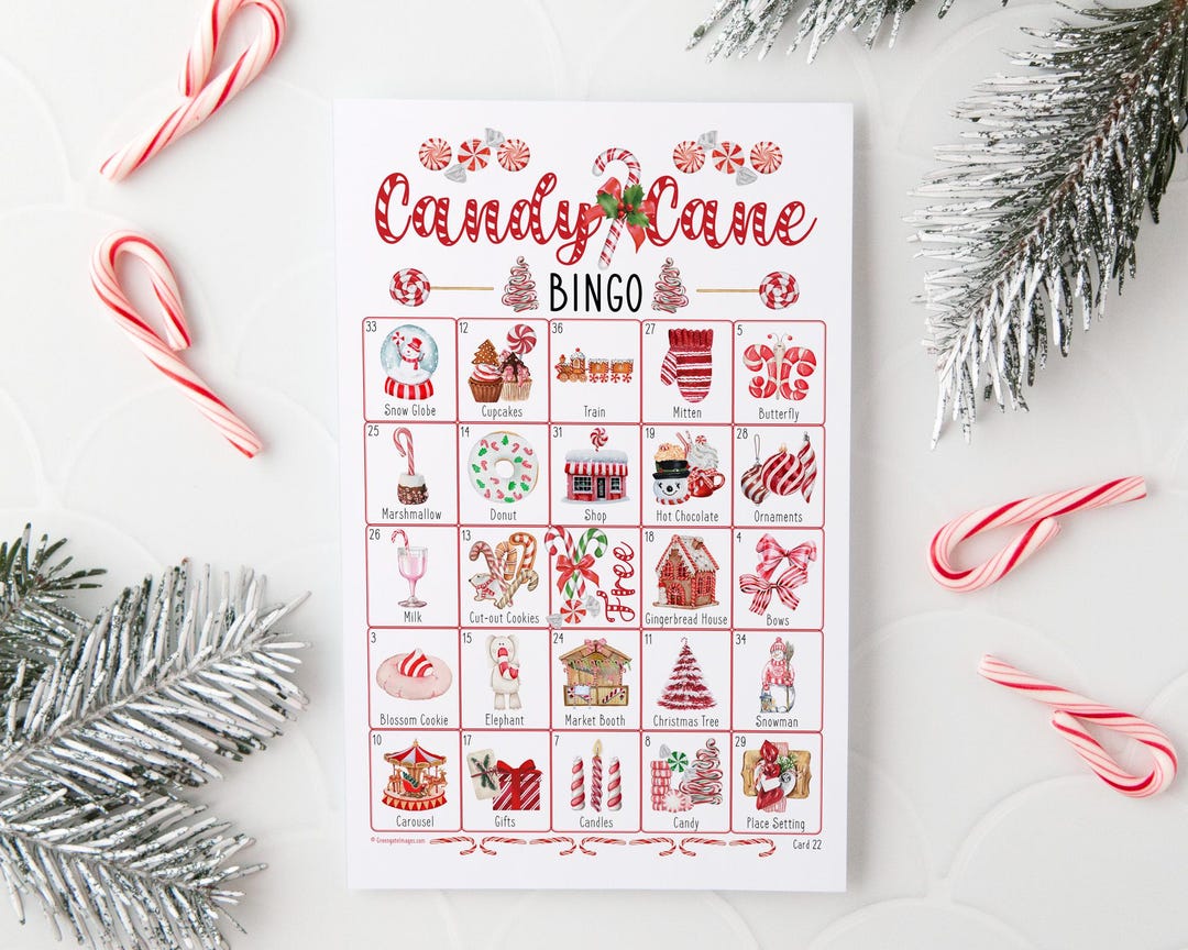 Candy Cane Bingo - 50 PRINTABLE Unique Cards. Instant Download PDF ...