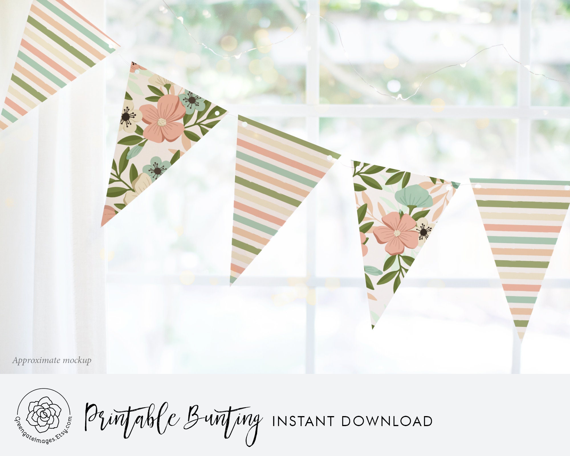 Spring Floral Bunting - PRINTABLE Banner Flags Instant Digital Download ...