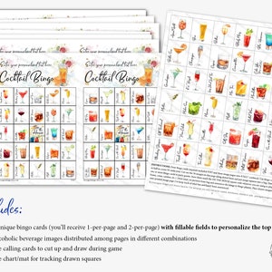 Cocktail Bingo: 50 Printable Bingo Cards With Labeled Alcoholic ...