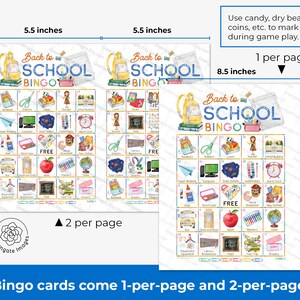 Back to School Bingo (elementary) - 50 PRINTABLE Unique Cards. Instant ...