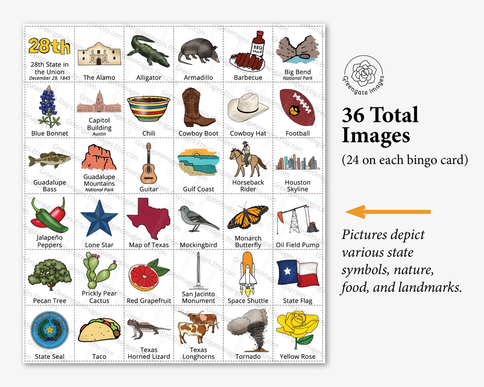 Texas Bingo Cards - 50 PRINTABLE Unique Cards You Download Instantly ...