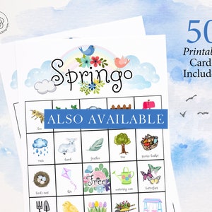 Spring Bingo Cards: Printable Bingo, 50 Cards, Senior Citizen Activity ...