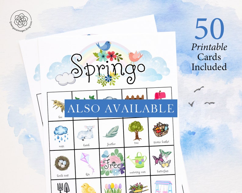 Spring Bingo Cards: Printable Bingo, 50 Cards, Senior Citizen Activity ...