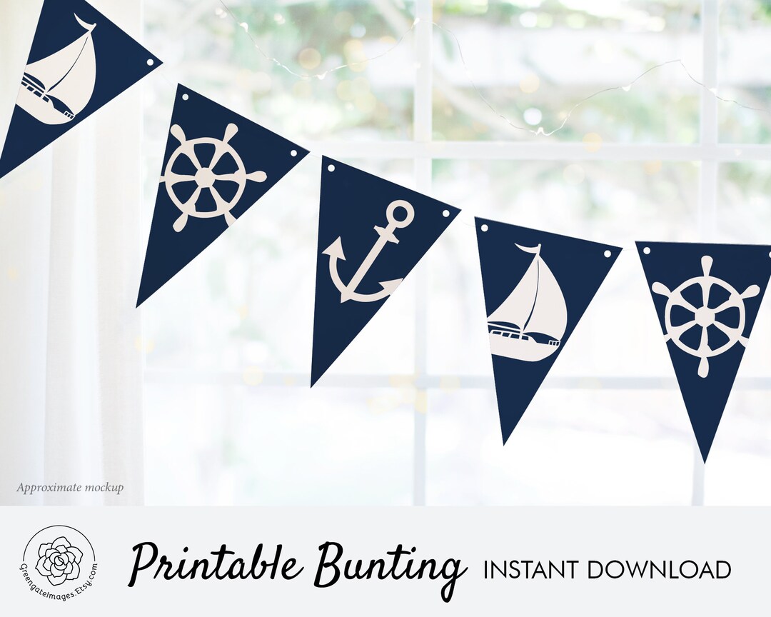 Nautical Bunting Printable Nautical Party Decor, Sailboat Anchor Wheel ...