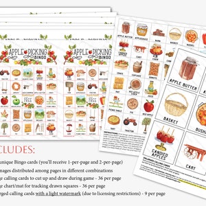 Apple Picking Bingo Cards: PRINTABLE Bingo With Labeled Pictures. 50 ...