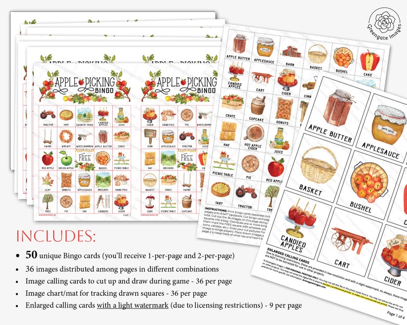 Apple Picking Bingo Cards: PRINTABLE Bingo With Labeled - Etsy