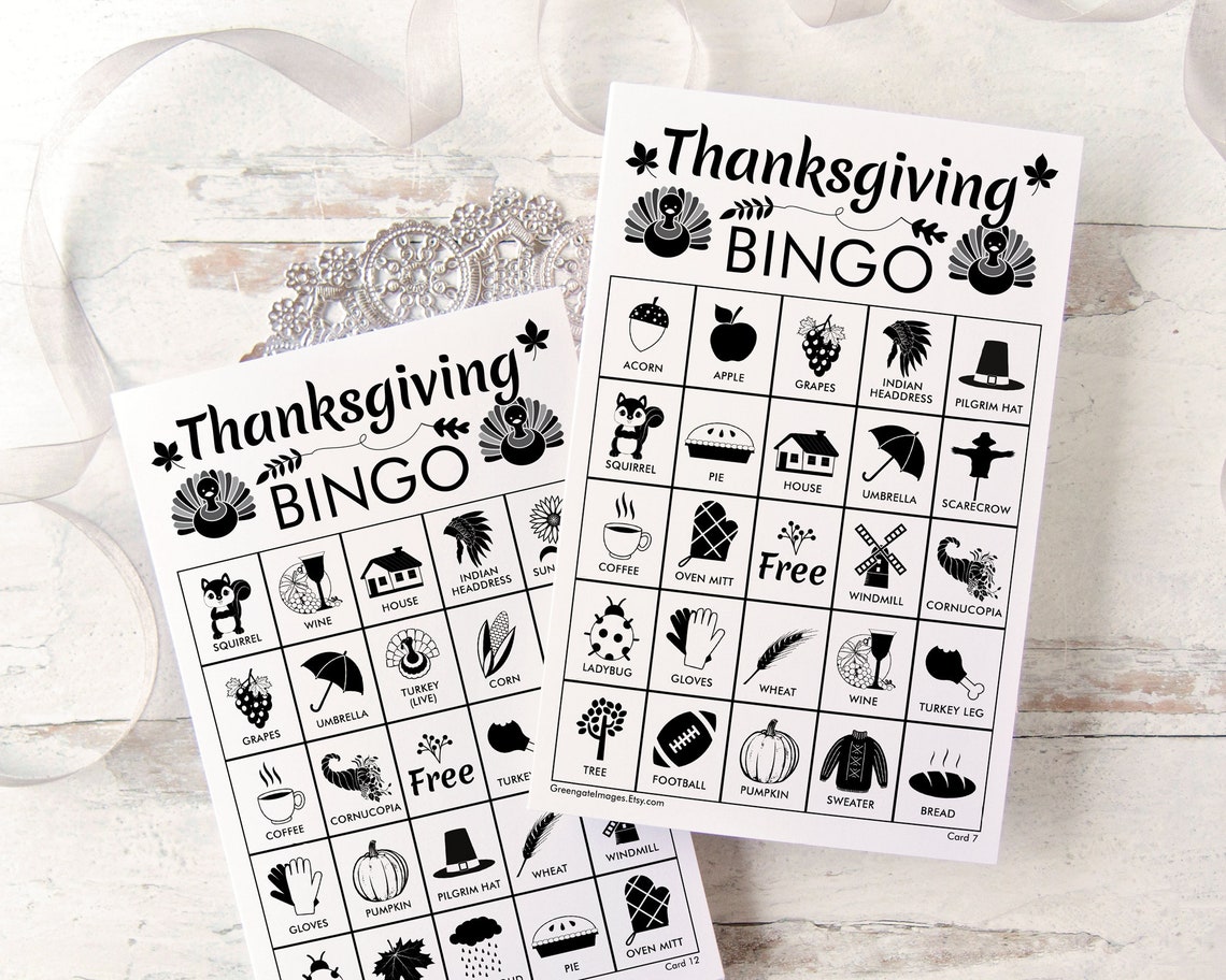 Thanksgiving Bingo Cards: Printable Bingo Cards Black and - Etsy
