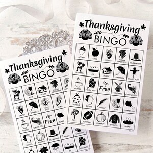 Thanksgiving Bingo Cards: Printable Bingo Cards, Black and White, 50 ...