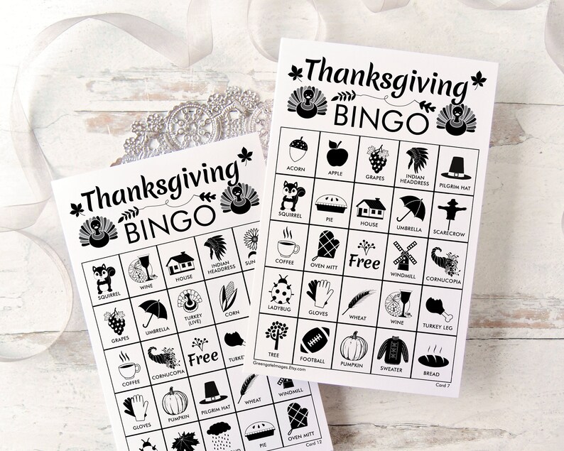 Thanksgiving Bingo Cards: Printable Bingo Cards Black and - Etsy
