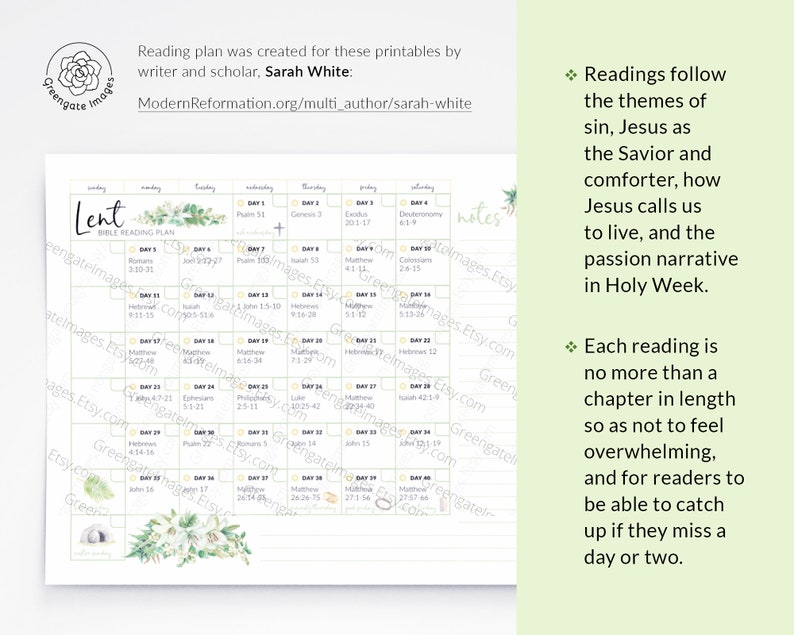 Lent Bible Reading Plan Bookmarks and Calendar Printable | Etsy